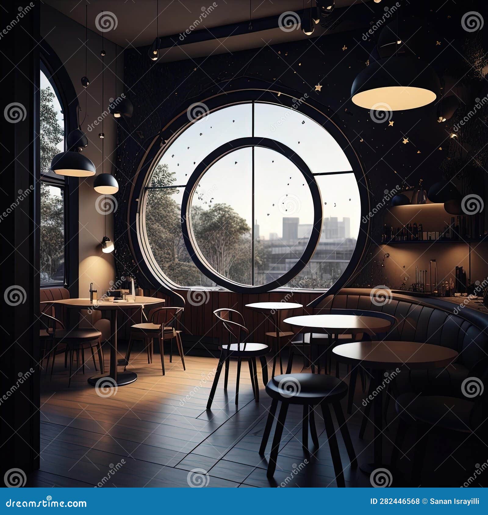 Interior of a Cafe with a Round Window. Generative Ai Stock ...