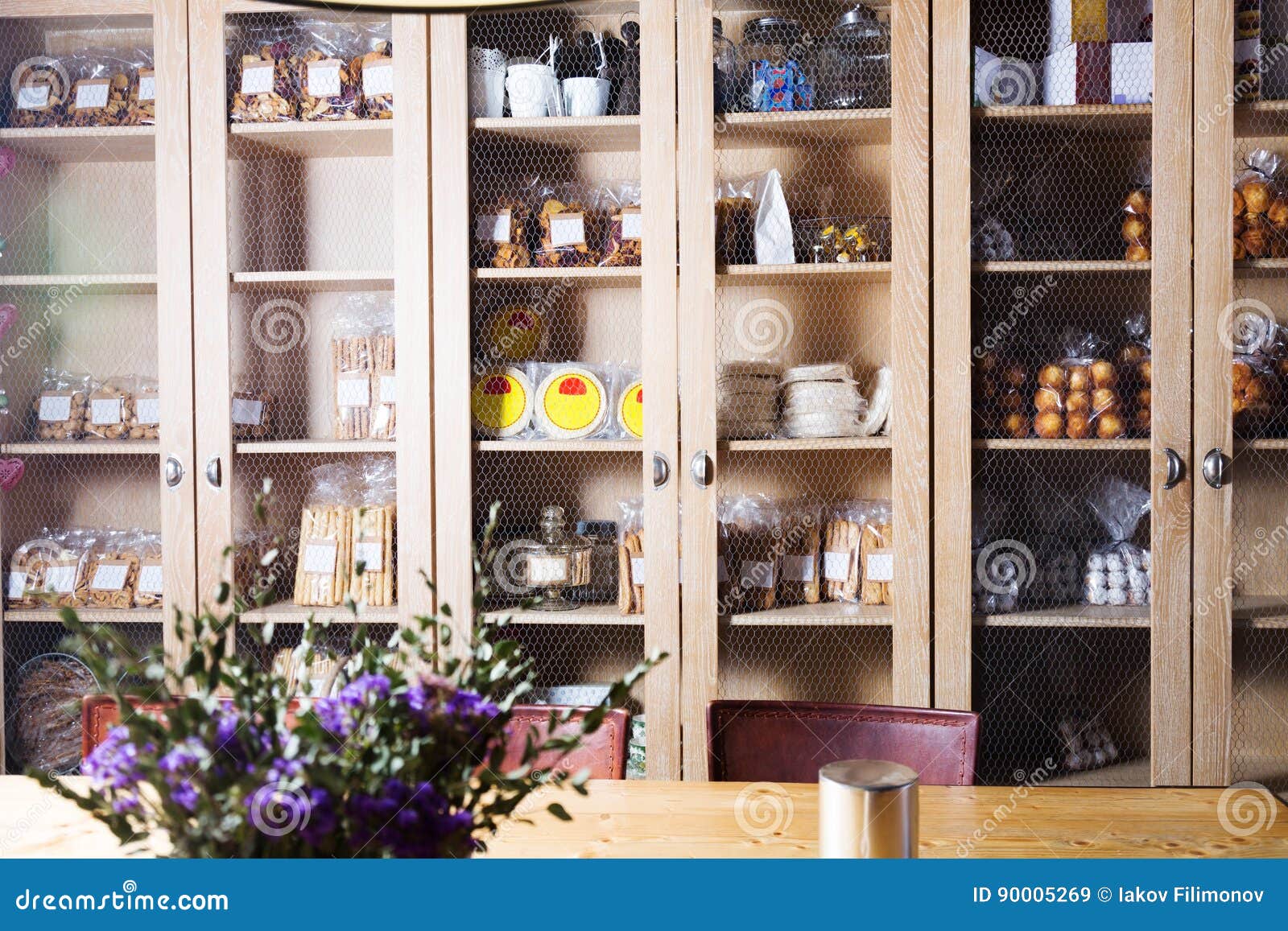 Interior of Cafe with Sweet Stuff in Cupboards Stock Image - Image of ...