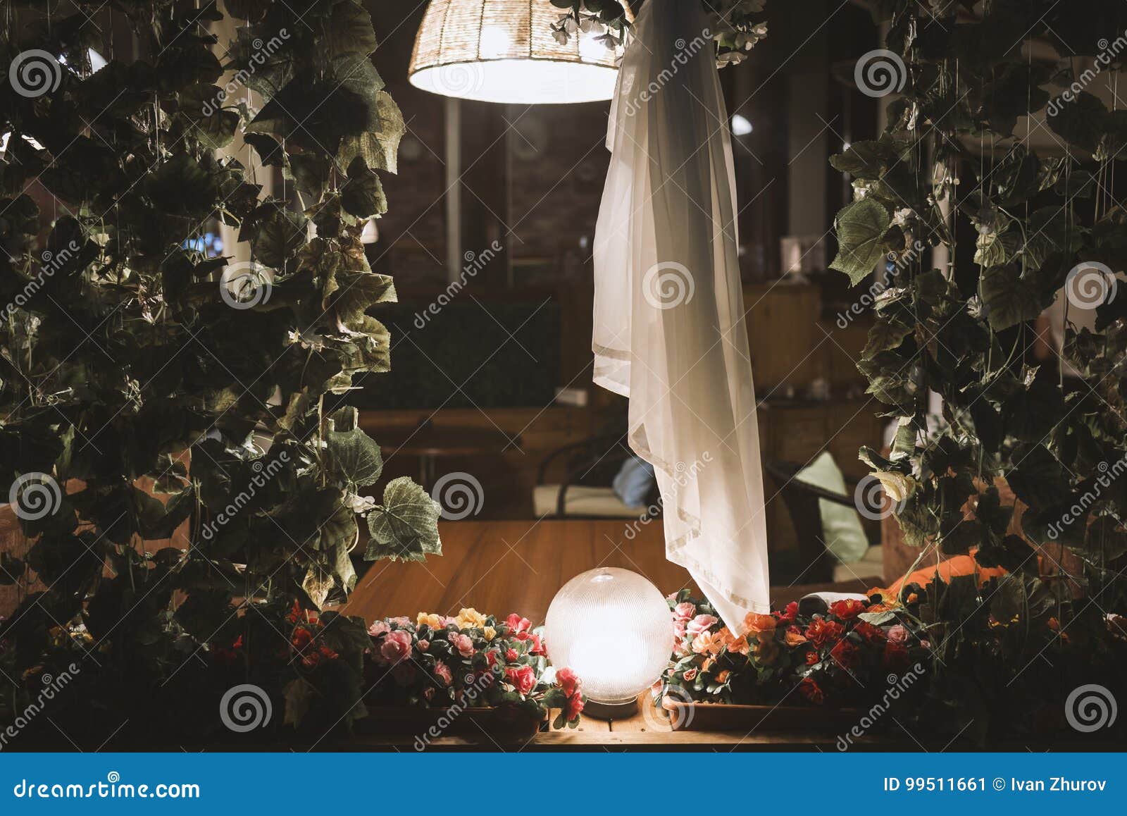 Interior Cafe. a Table on the Veranda in the Evening with the Light of ...