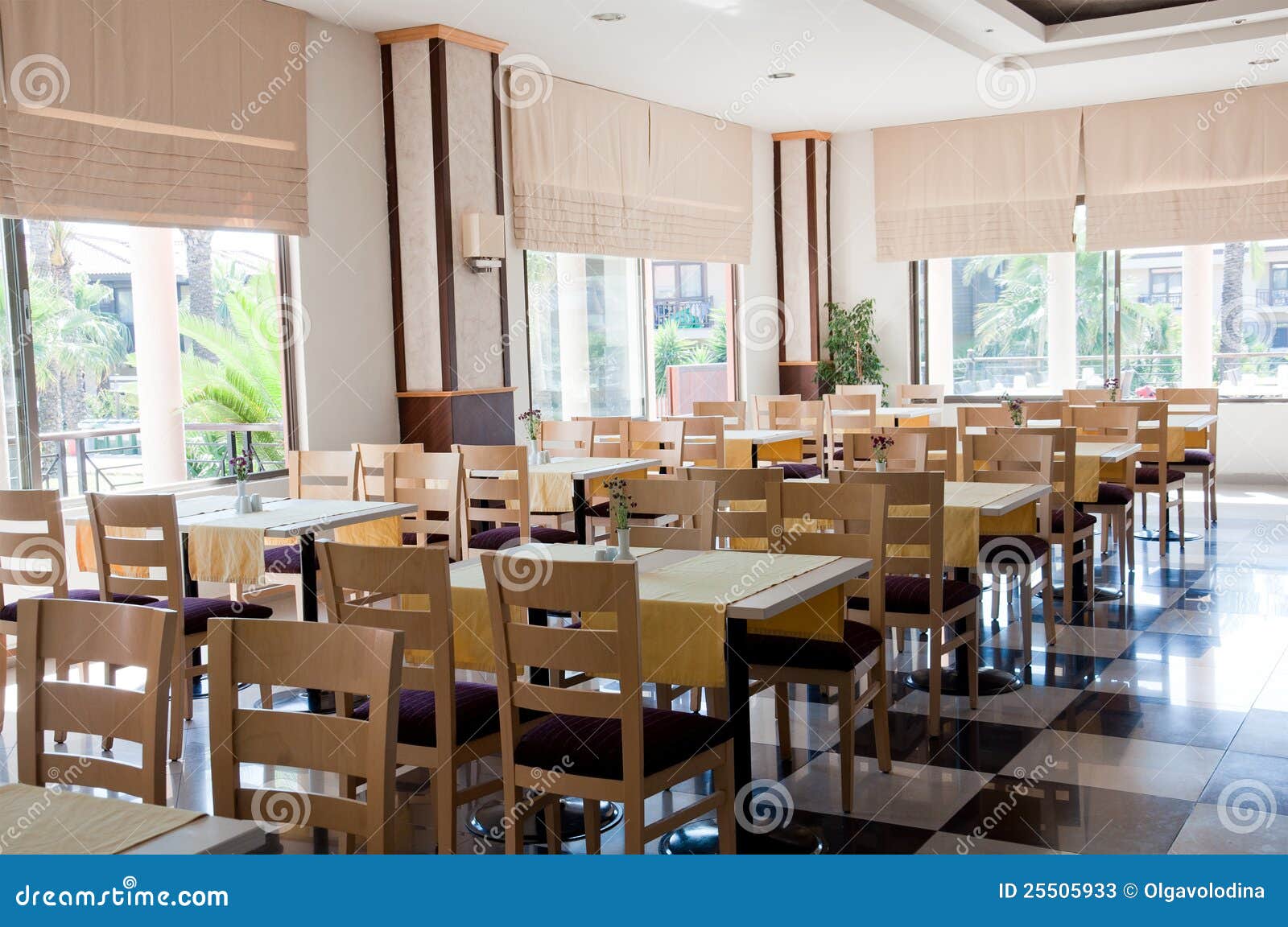 Interior of Cafe with Wooden Tables Stock Image - Image of event, dine ...