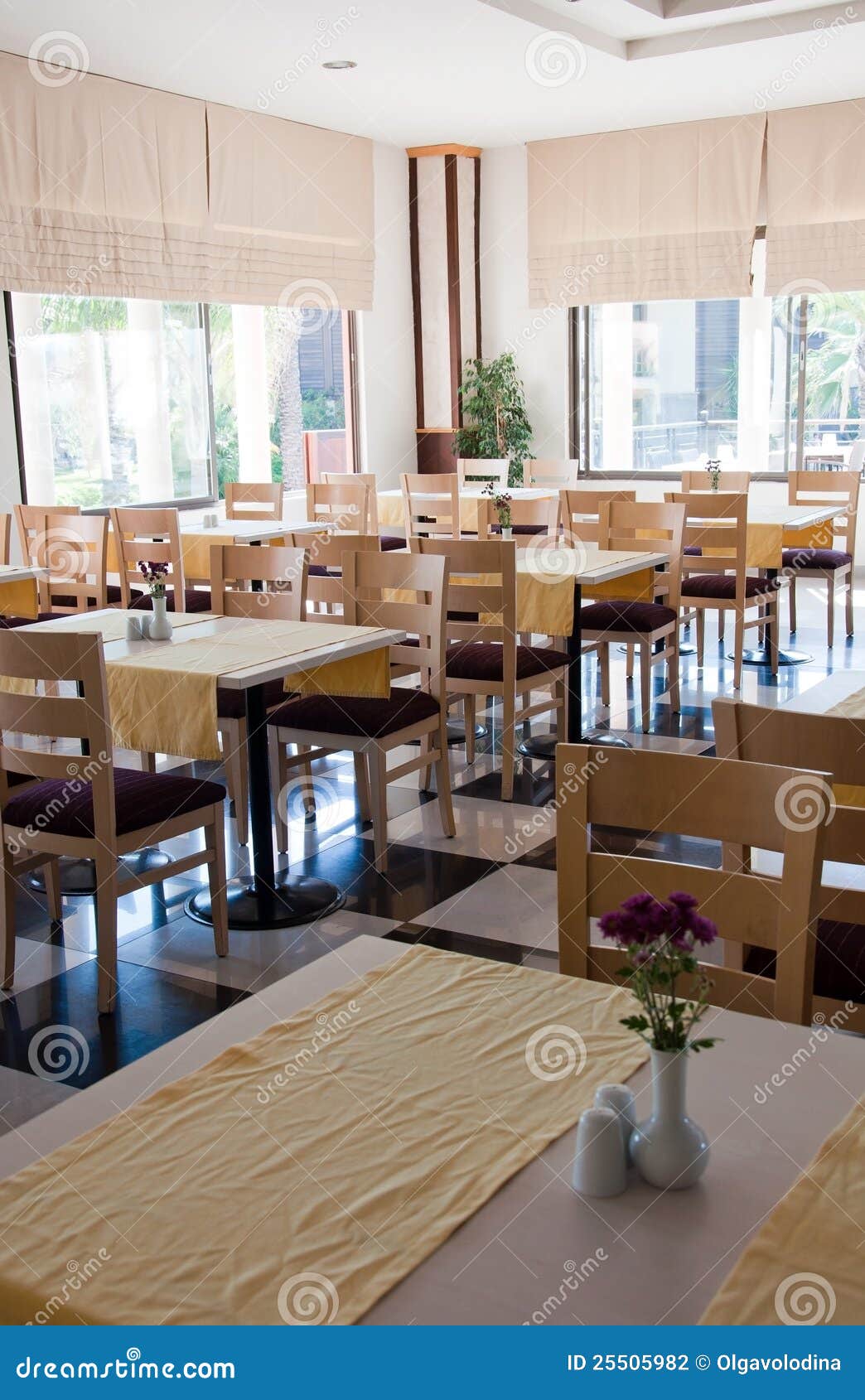 Interior of Cafe with Wooden Tables Stock Photo - Image of interior ...