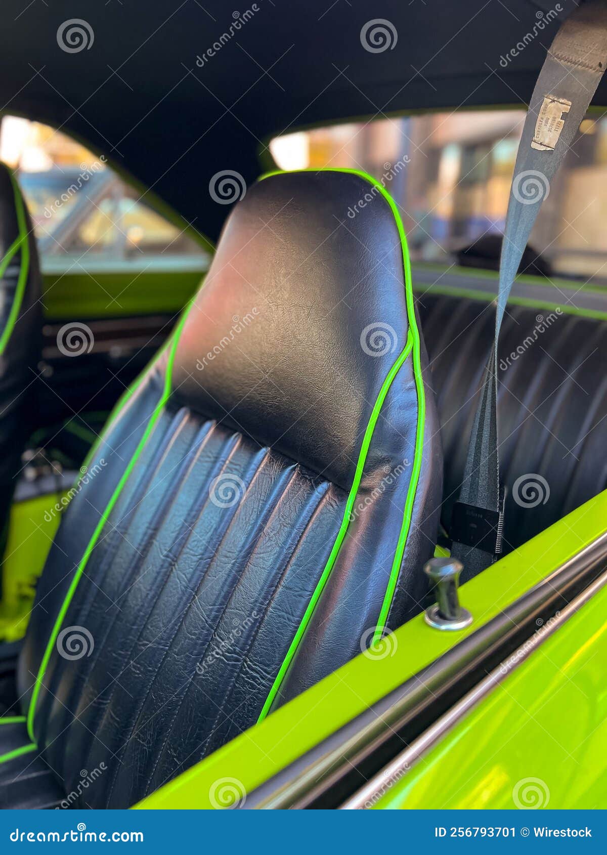 Interior of a Car with Black and Neon Green Leather Seats Stock Image ...