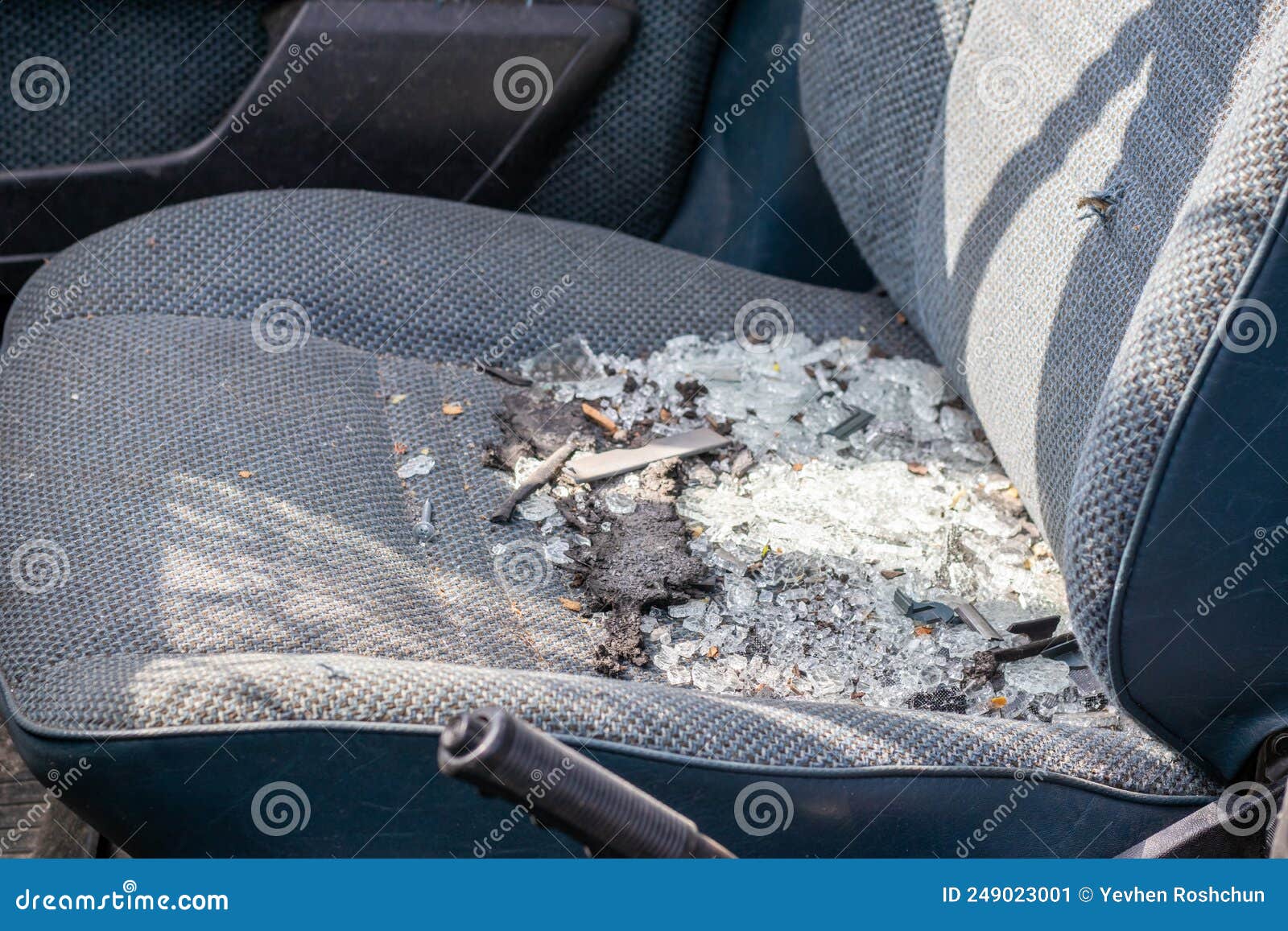 The Interior of the Car is Damaged after the Accident, Broken Glass on ...
