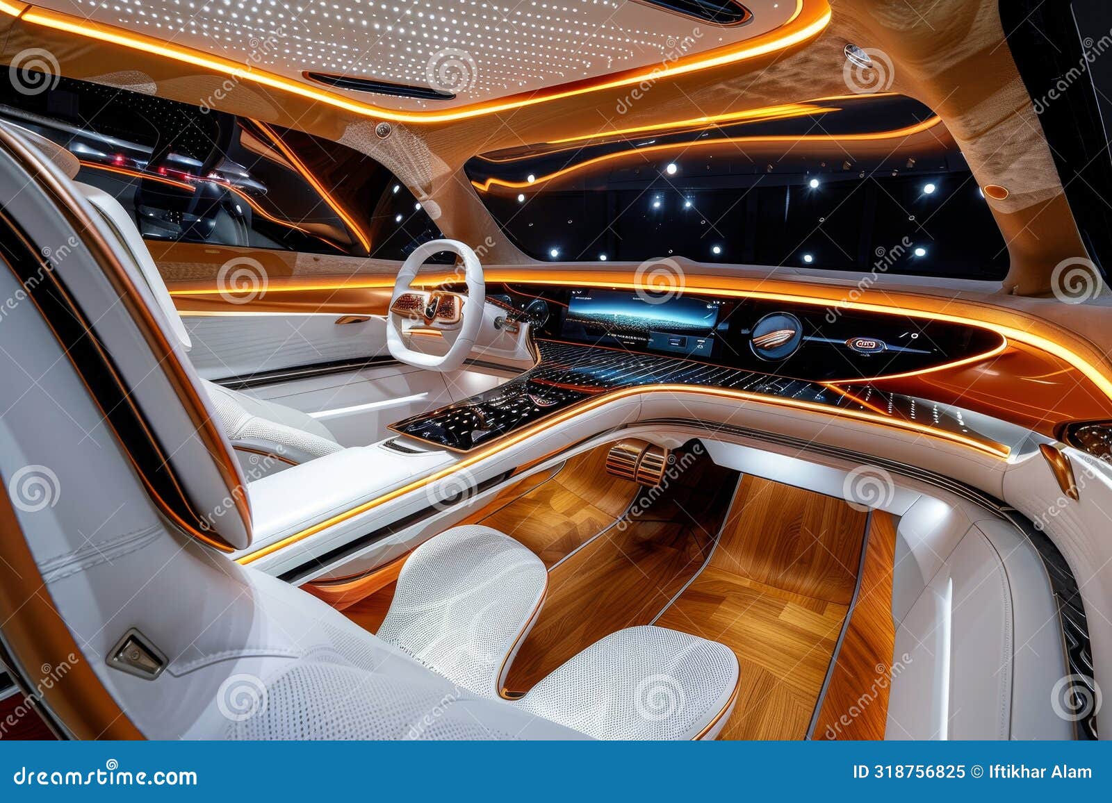 The Interior of a Car is Filled with a Multitude of Bright Lights from ...