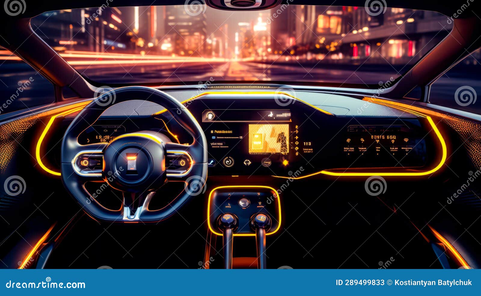 The Interior of Car with Steering Wheel, Dashboard, and Dashboard ...