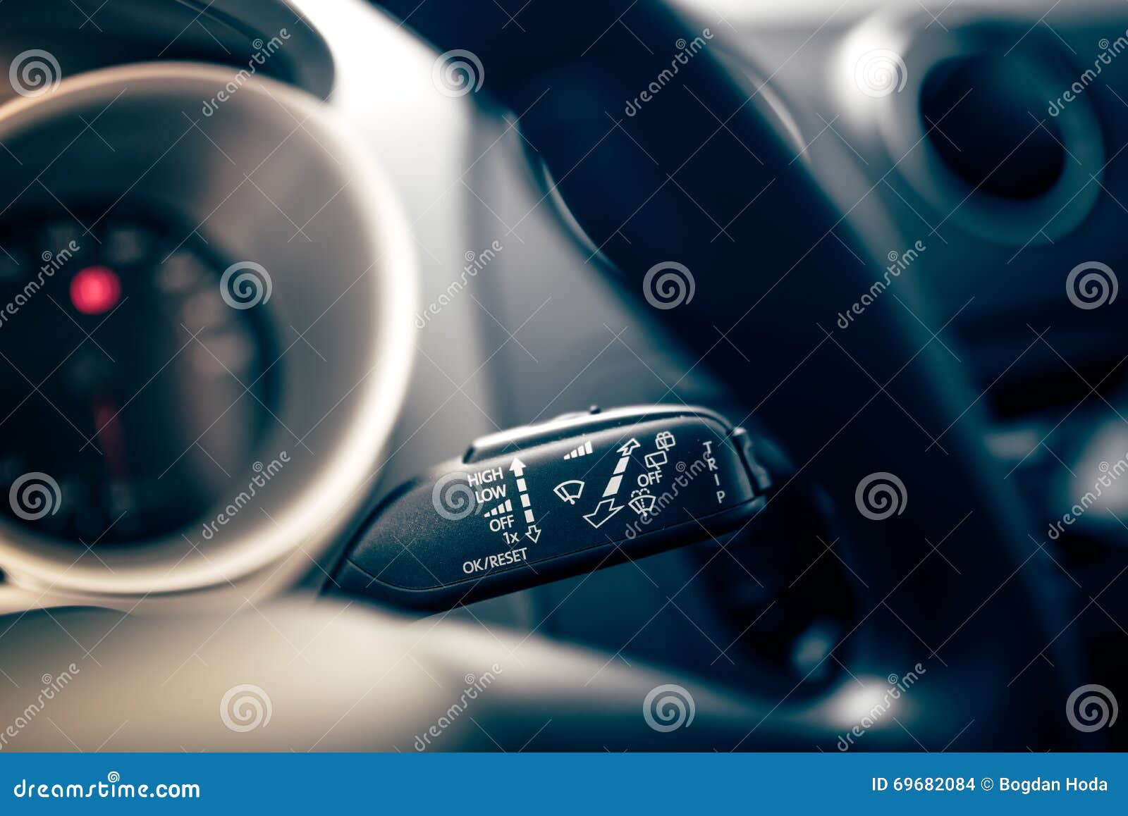 Interior Car Wiper Controls on Modern Car. Cockpit Interior of Car with ...
