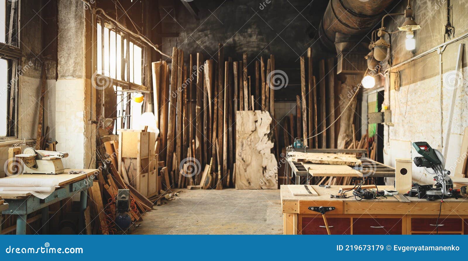 Interior of Carpenter Workplace with Professional Equipment Stock Image ...