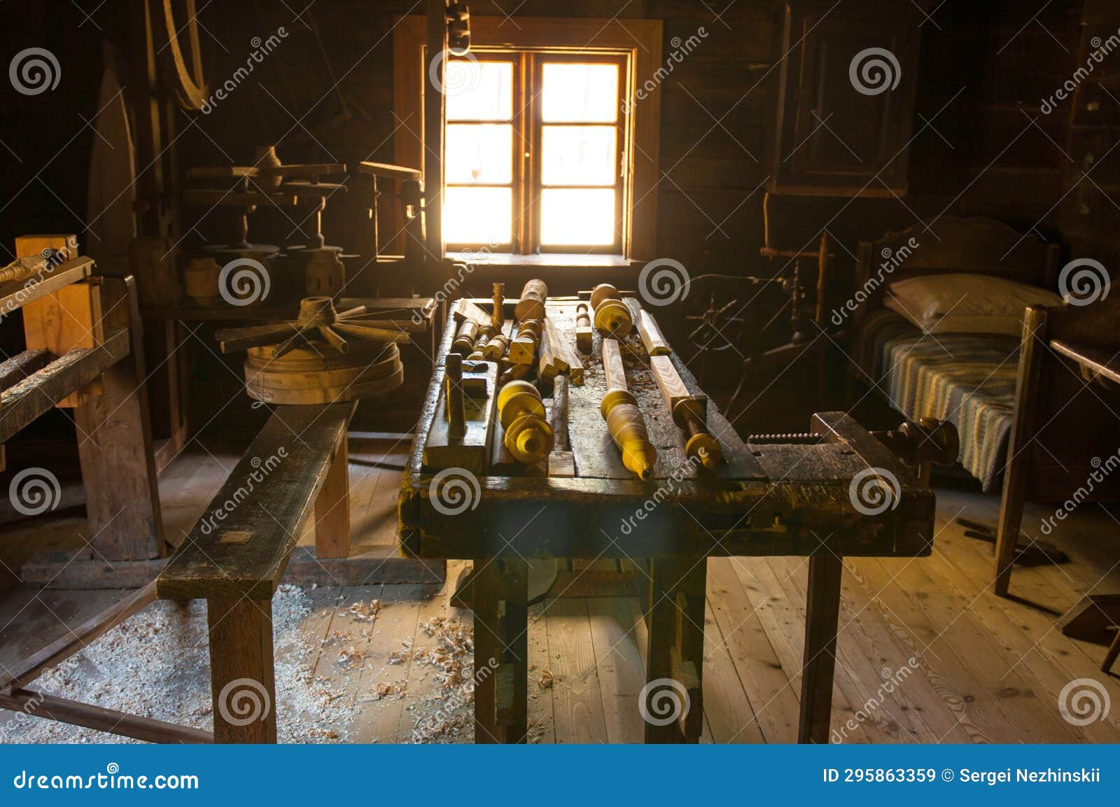 Interior Carpentry Workshop Stock Image - Image of dust, wall: 295863359