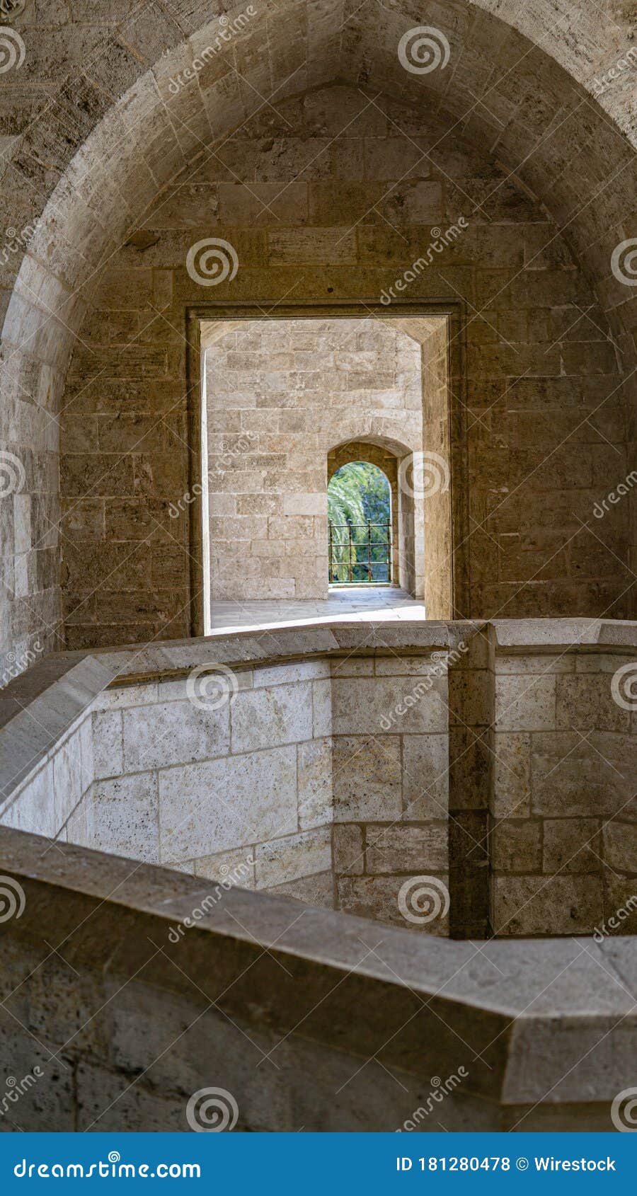 Interior of a Castle with Brick Wall and Archways Stock Photo - Image ...