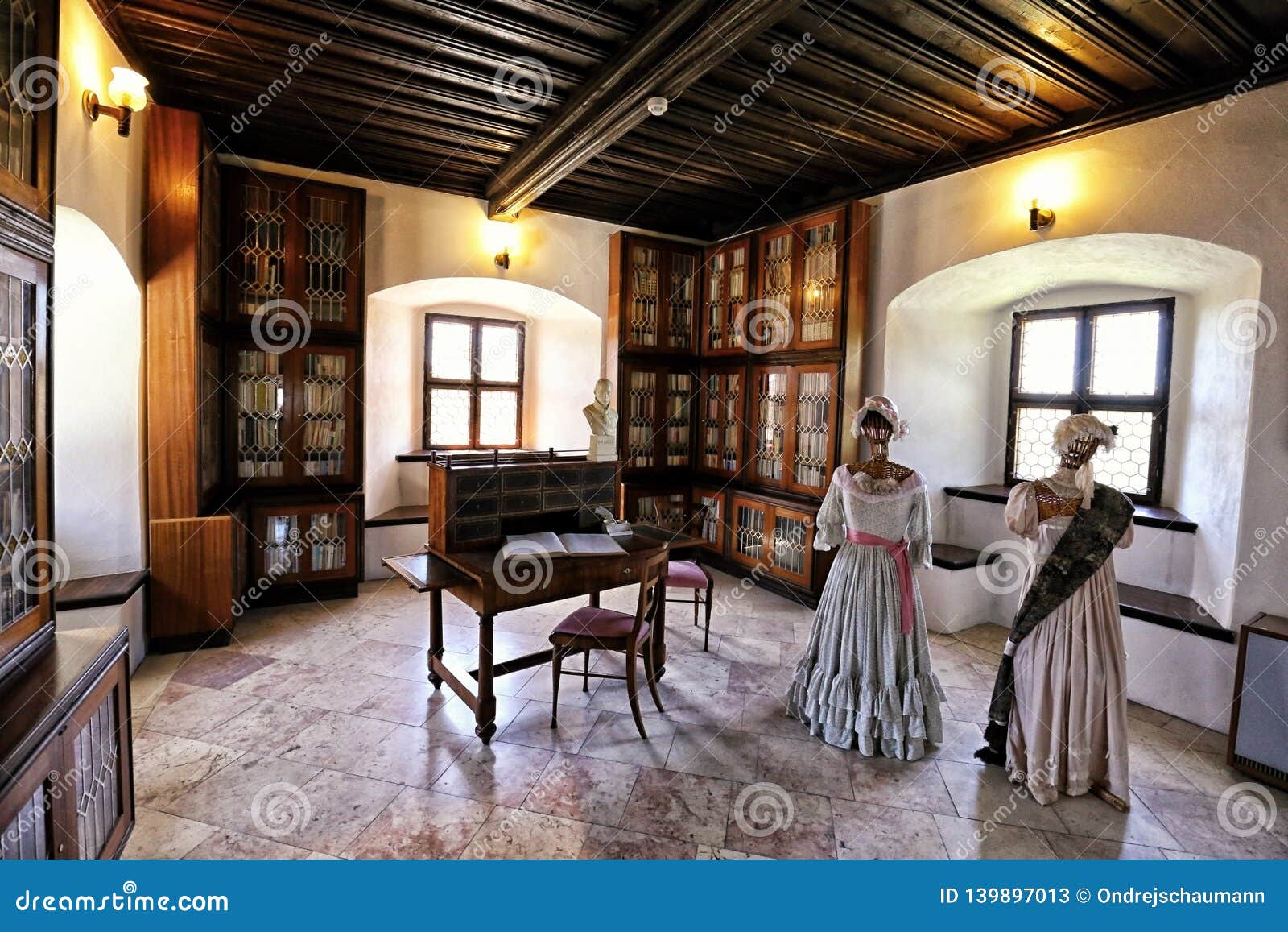 Interior of the Castle Library with Two Lady Figures Editorial Stock ...