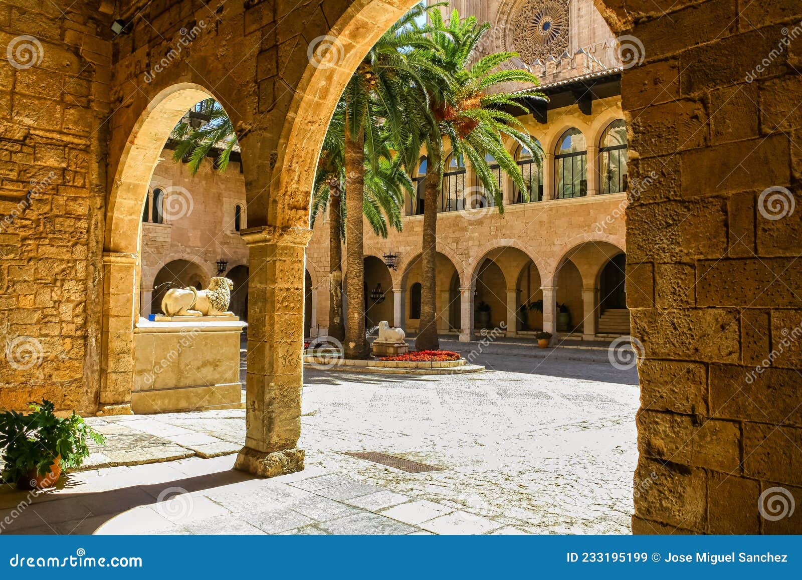 Interior of the Cathedral of Mallorca with Patio and Stone Arches ...
