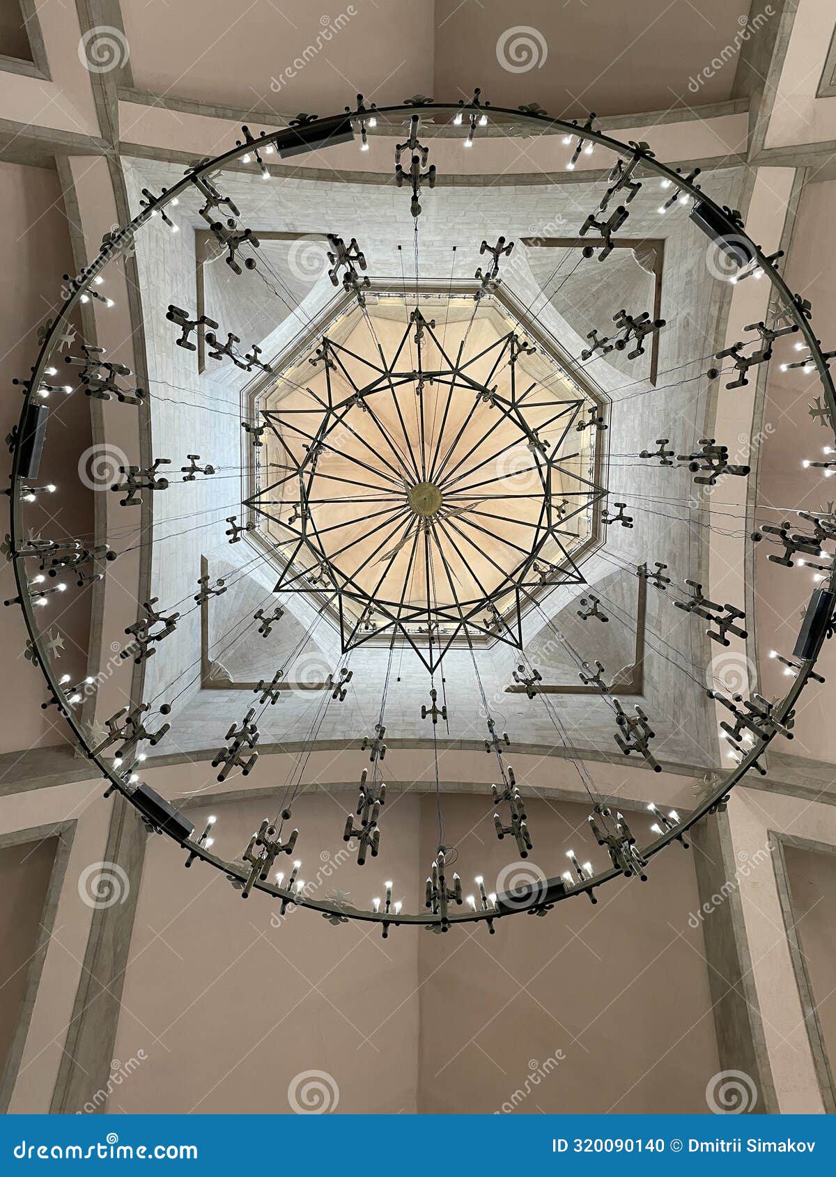 Interior Ceiling with Chandelier and Lamps As Structure Background ...