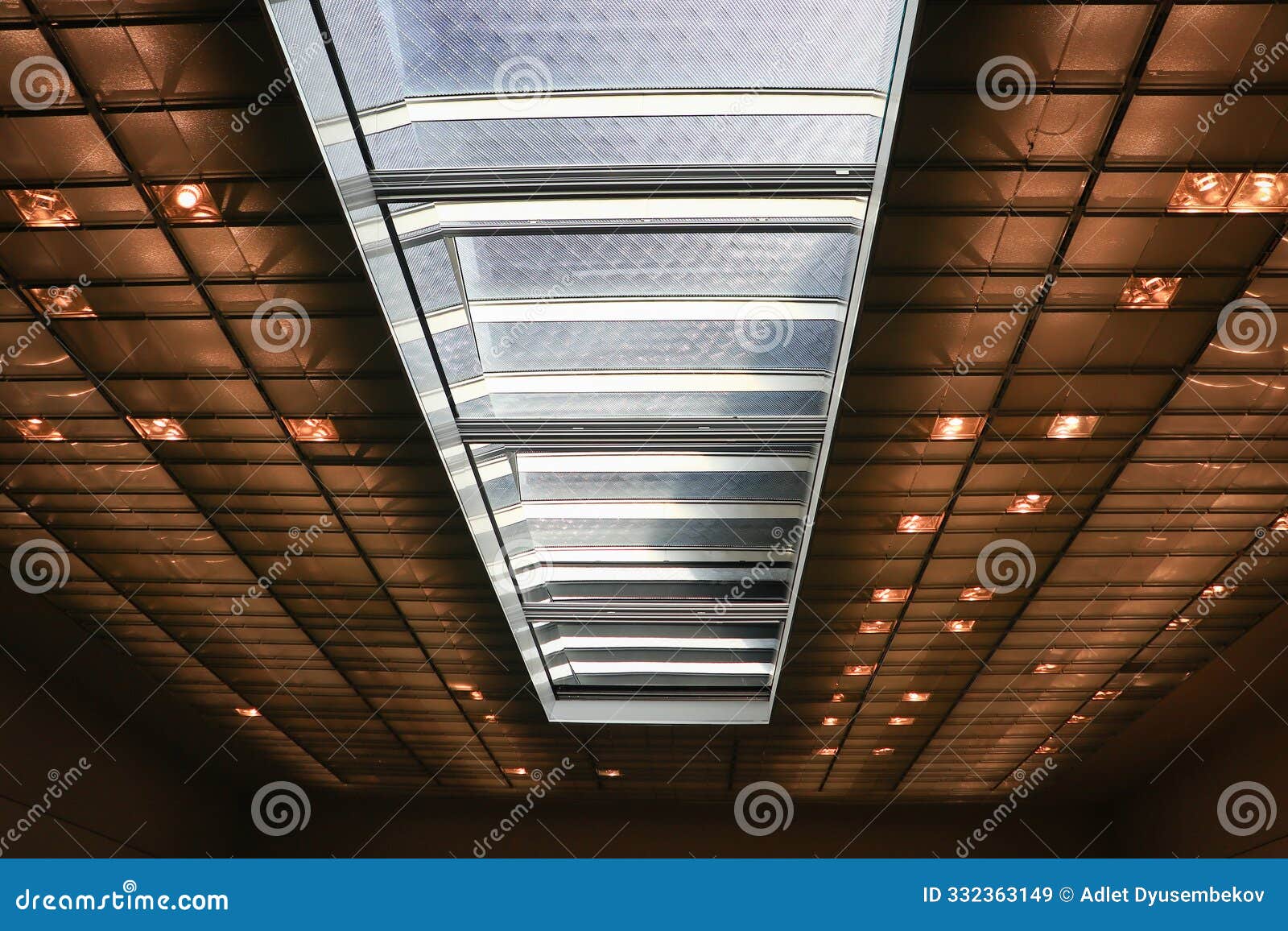 Interior Ceiling with a Geometric Pattern, Featuring Rows of Recessed ...