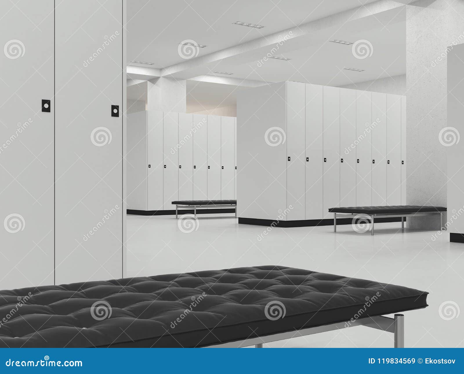 Interior of Changing Room in the Gym, 3d Rendering Stock Illustration ...