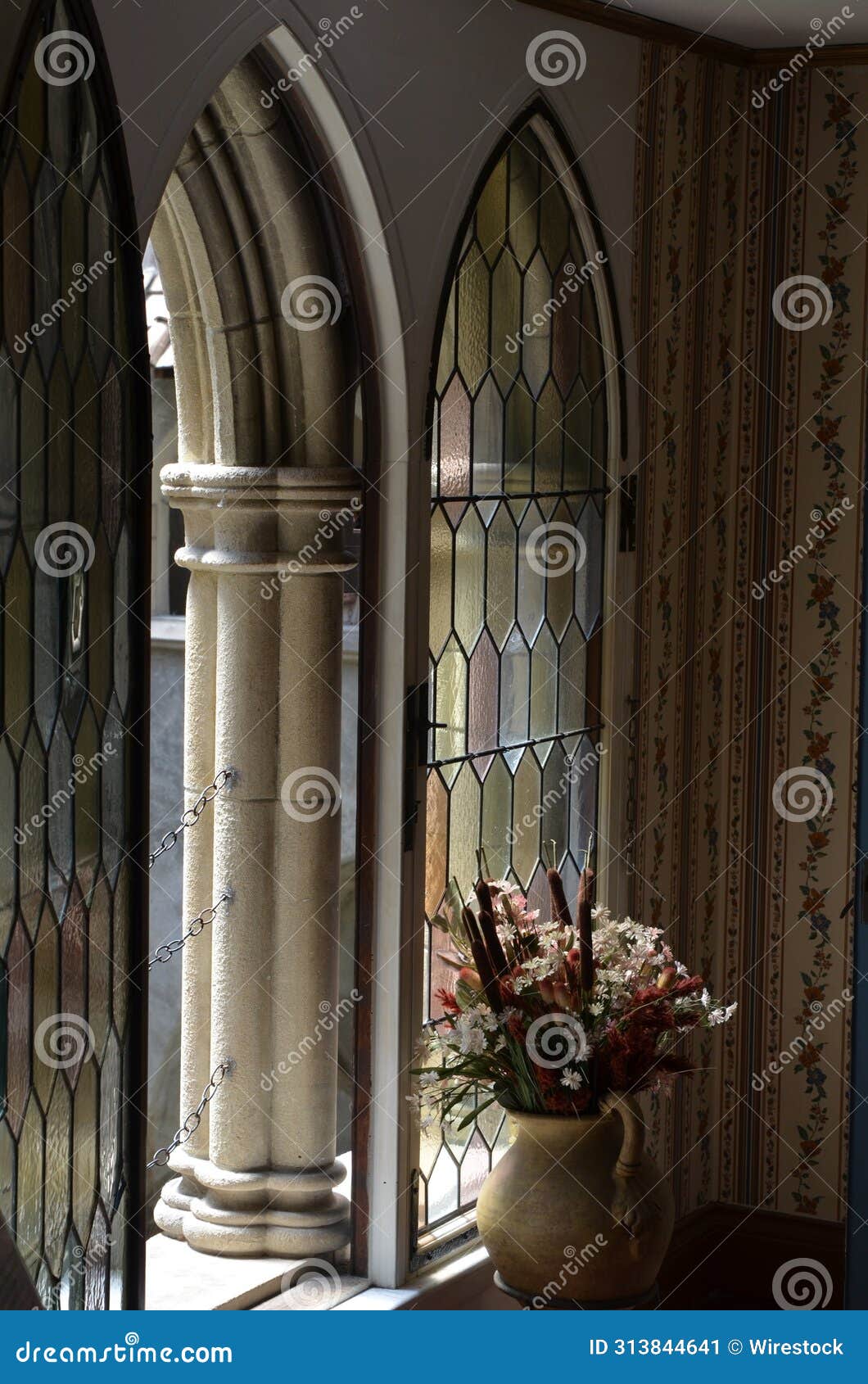 Interior of a Church with Arched Windows Stock Image - Image of ...