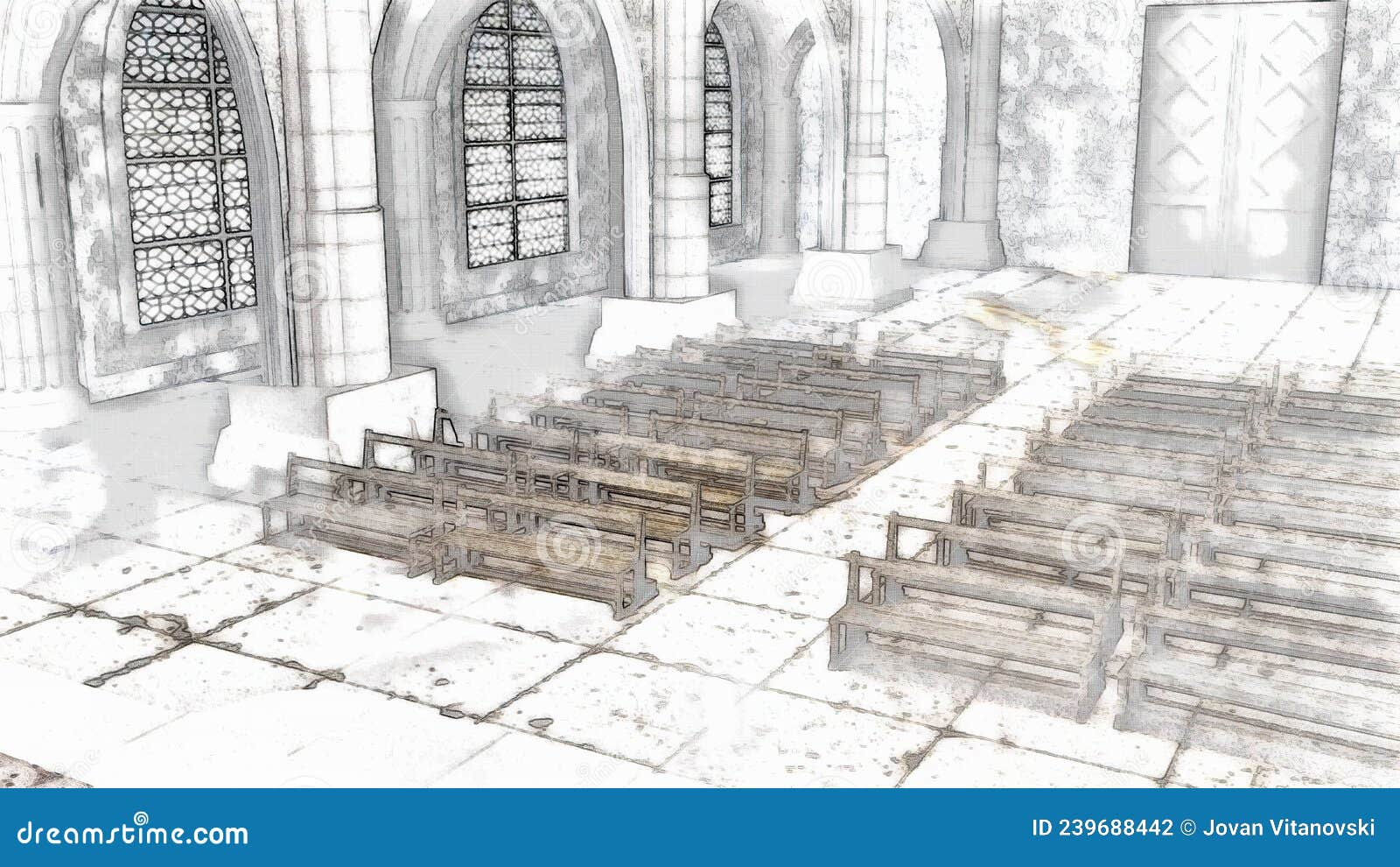 Interior of Church Architecture in Comic Style,halftone, Textures and ...