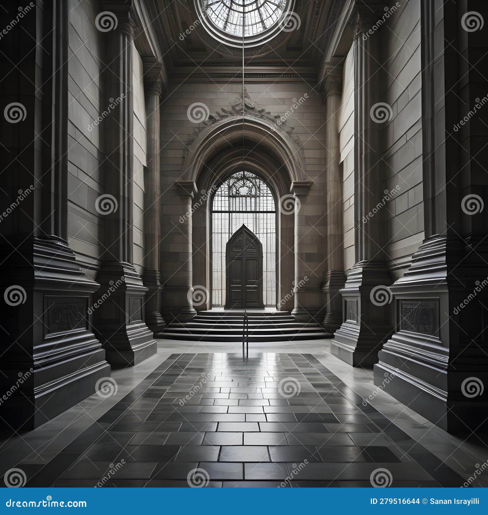 Interior of a Church with Columns and Arched Windows. Generative Ai ...