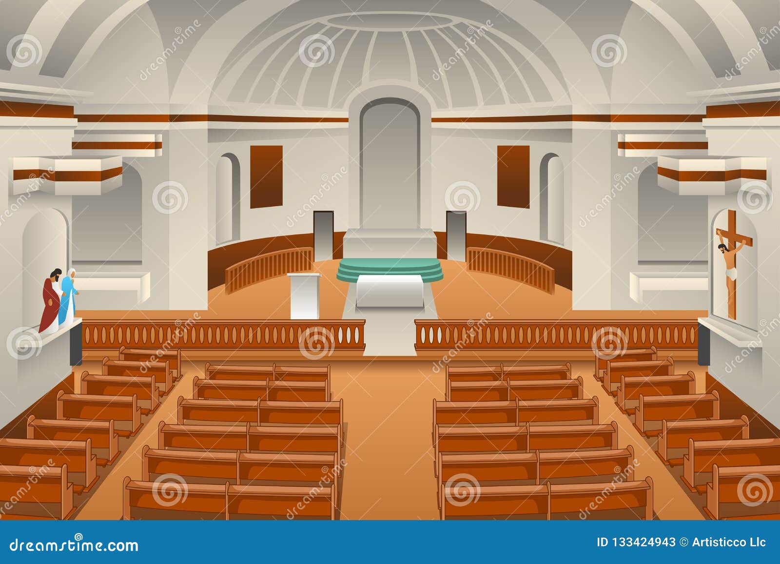 Interior of a Church Illustration Stock Vector - Illustration of jesus ...