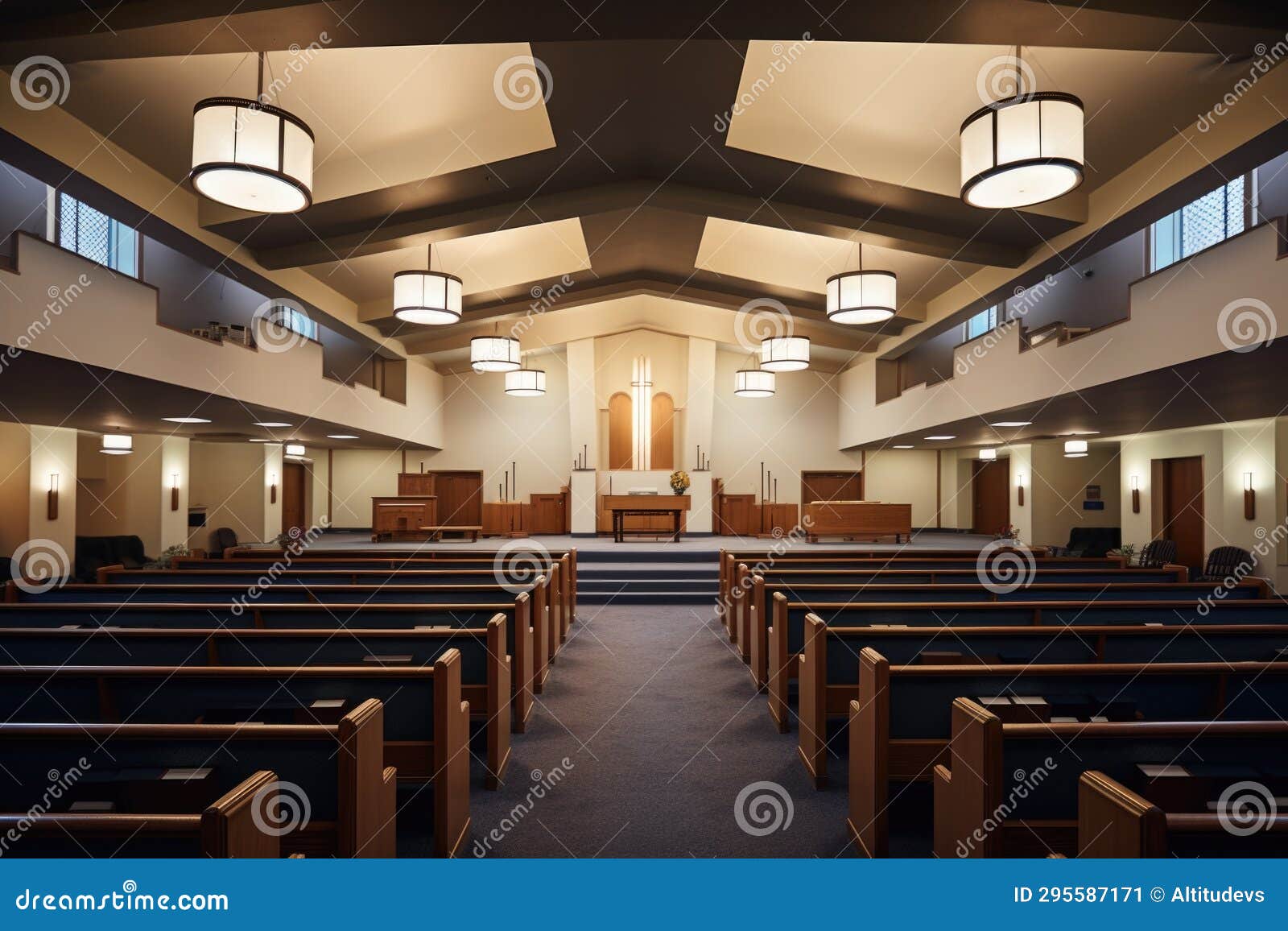 Interior of Church Showing Pulpit with Modern Light Fixtures Stock ...