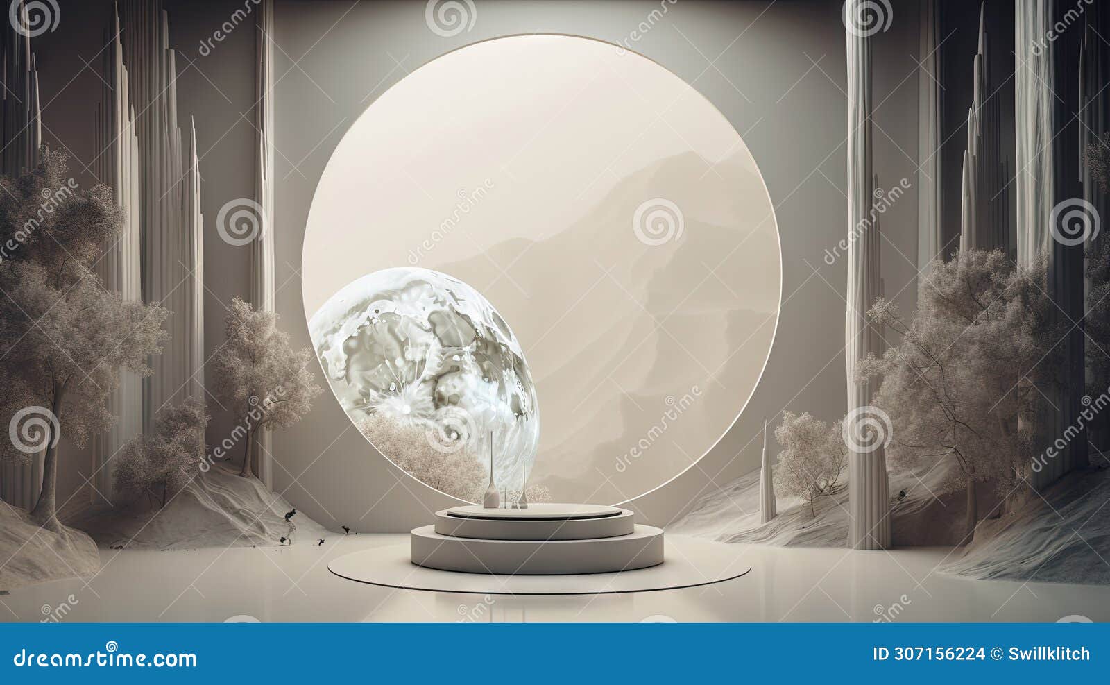 Interior with Circular Architecture Form in 3D Style. Abstract Room ...