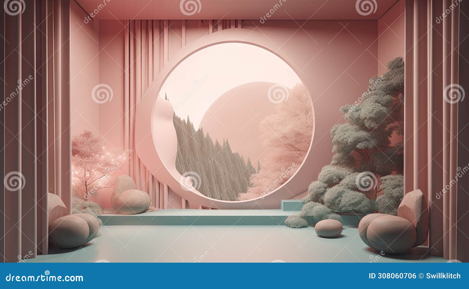 Interior with Circular Architecture Form in 3D Style. Abstract Room ...
