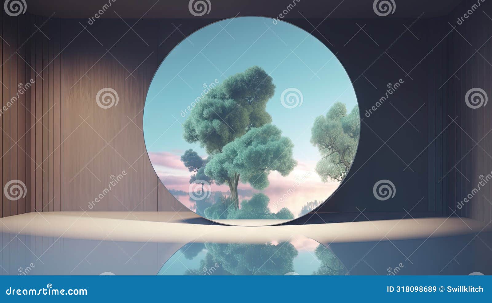 Interior with Circular Architecture Form in 3D Style. Abstract Room ...