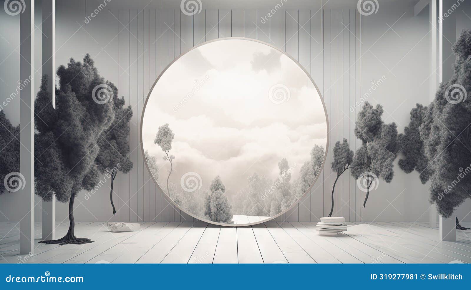 Interior with Circular Architecture Form in 3D Style. Abstract Room ...