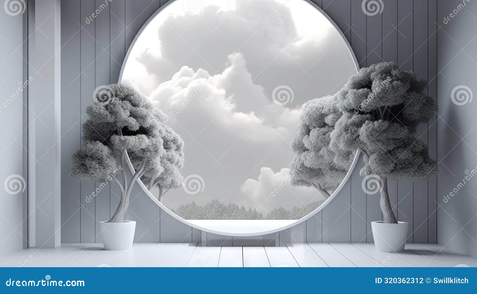 Interior with Circular Architecture Form in 3D Style. Abstract Room ...