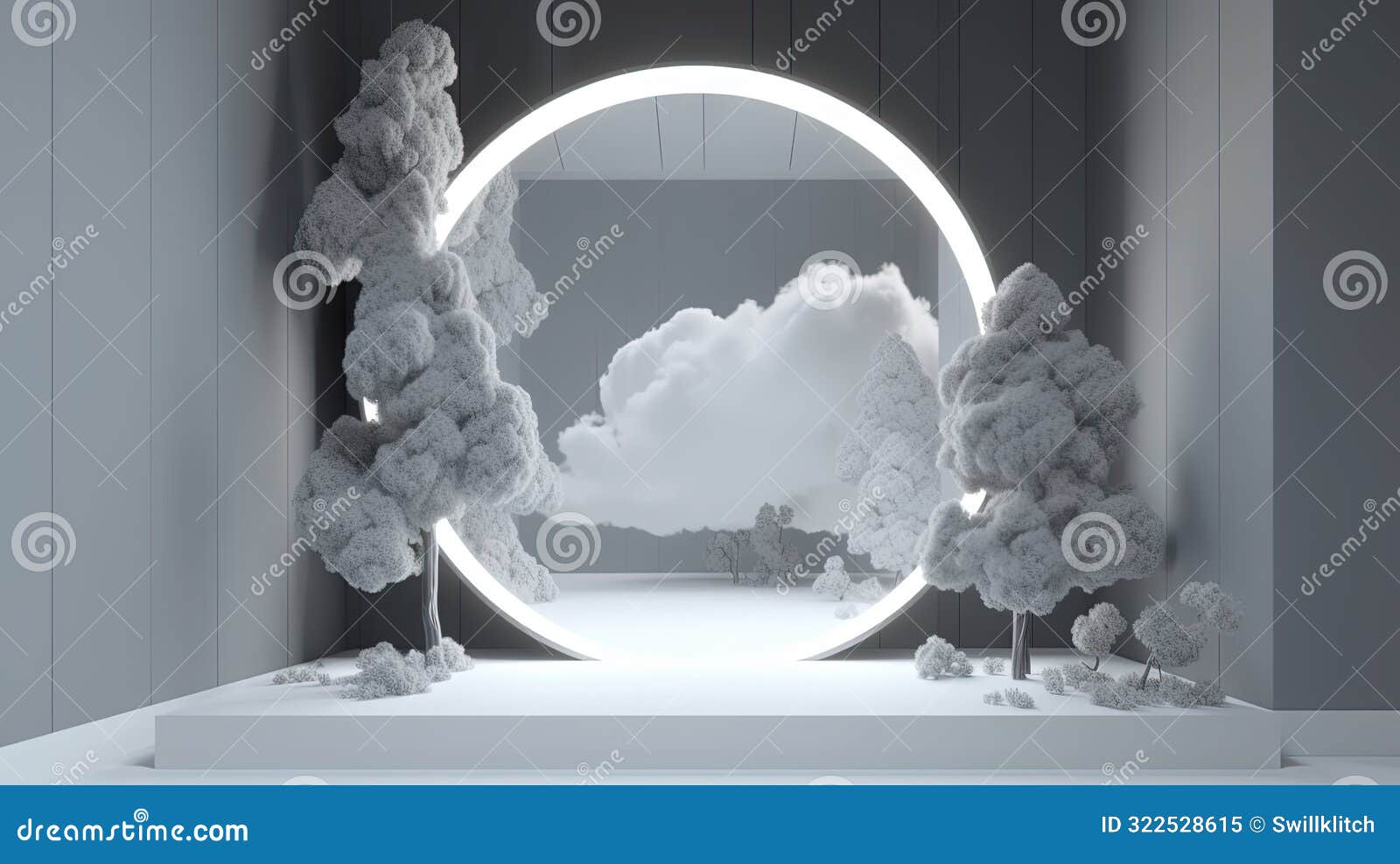 Interior with Circular Architecture Form in 3D Style. Abstract Room ...