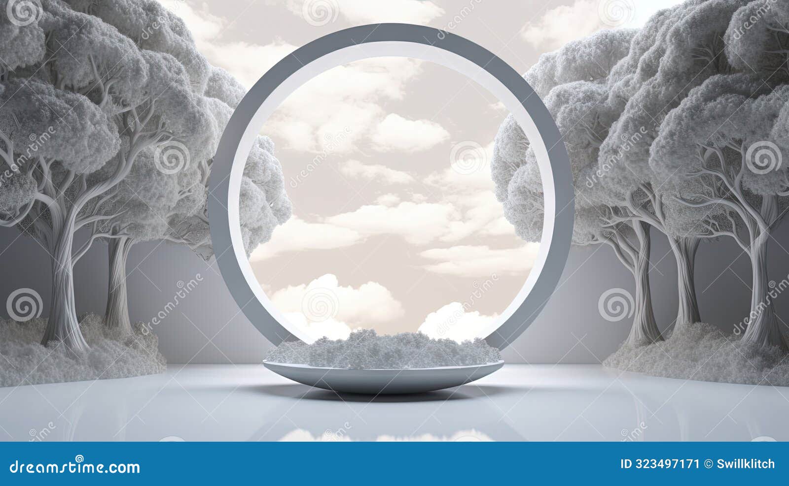 Interior with Circular Architecture Form in 3D Style. Abstract Room ...