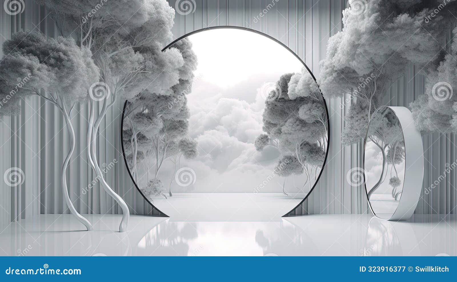 Interior with Circular Architecture Form in 3D Style. Abstract Room ...