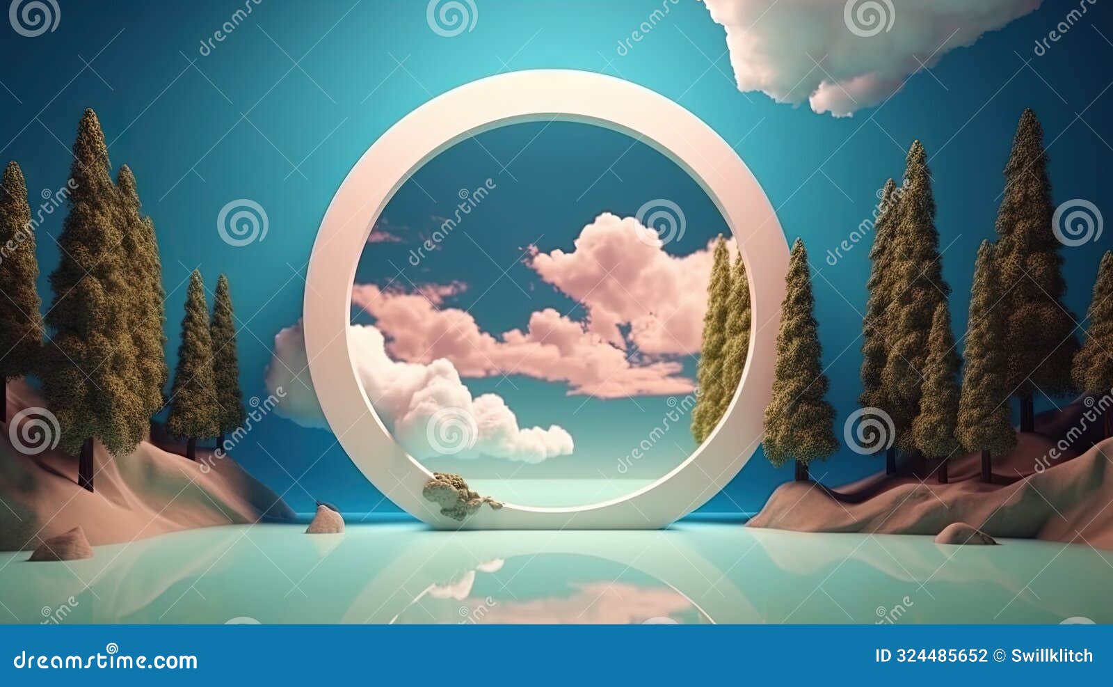 Interior with Circular Architecture Form in 3D Style. Abstract Room ...
