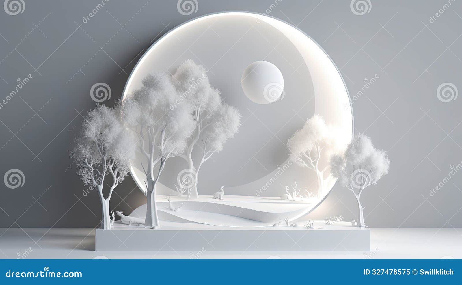 Interior with Circular Architecture Form in 3D Style. Abstract Room ...