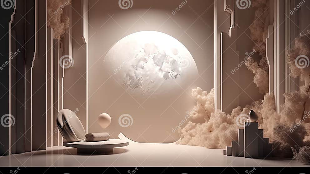 Interior with Circular Architecture Form in 3D Style. Abstract Room ...