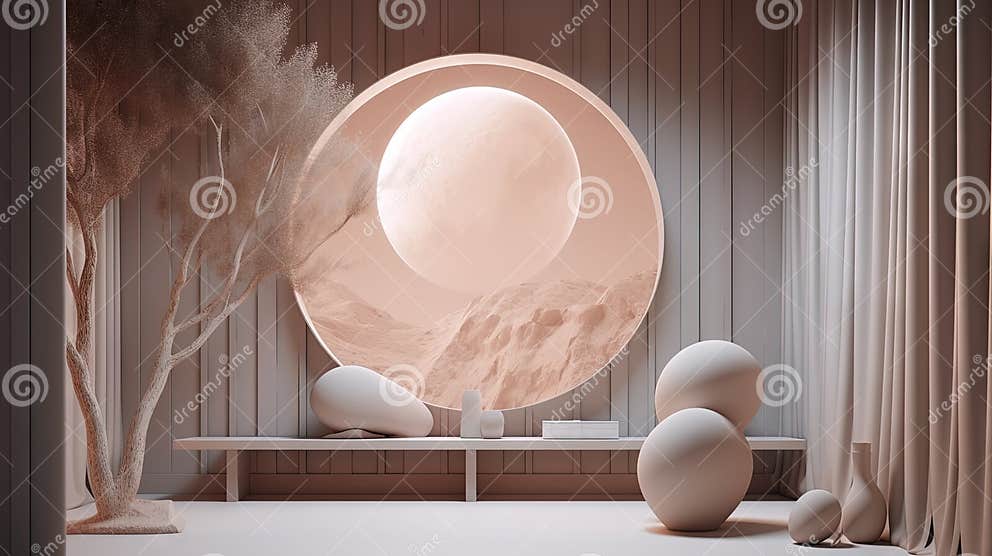 Interior with Circular Architecture Form in 3D Style. Abstract Room ...