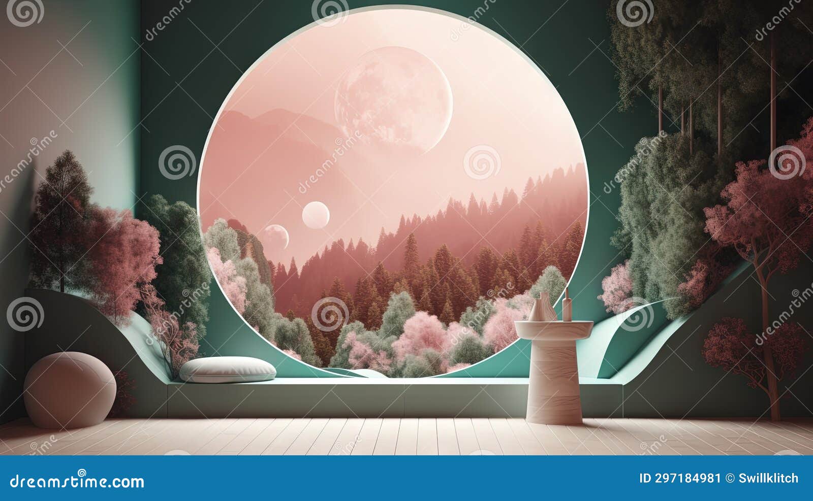 Interior with Circular Architecture Form in 3D Style. Abstract Room ...
