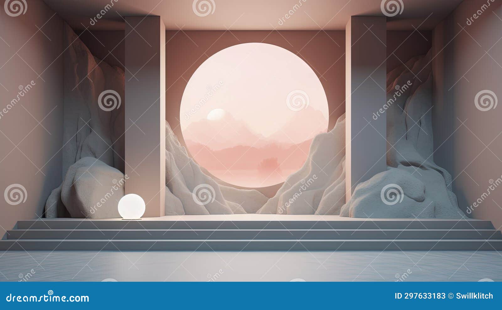 Interior with Circular Architecture Form in 3D Style. Abstract Room ...