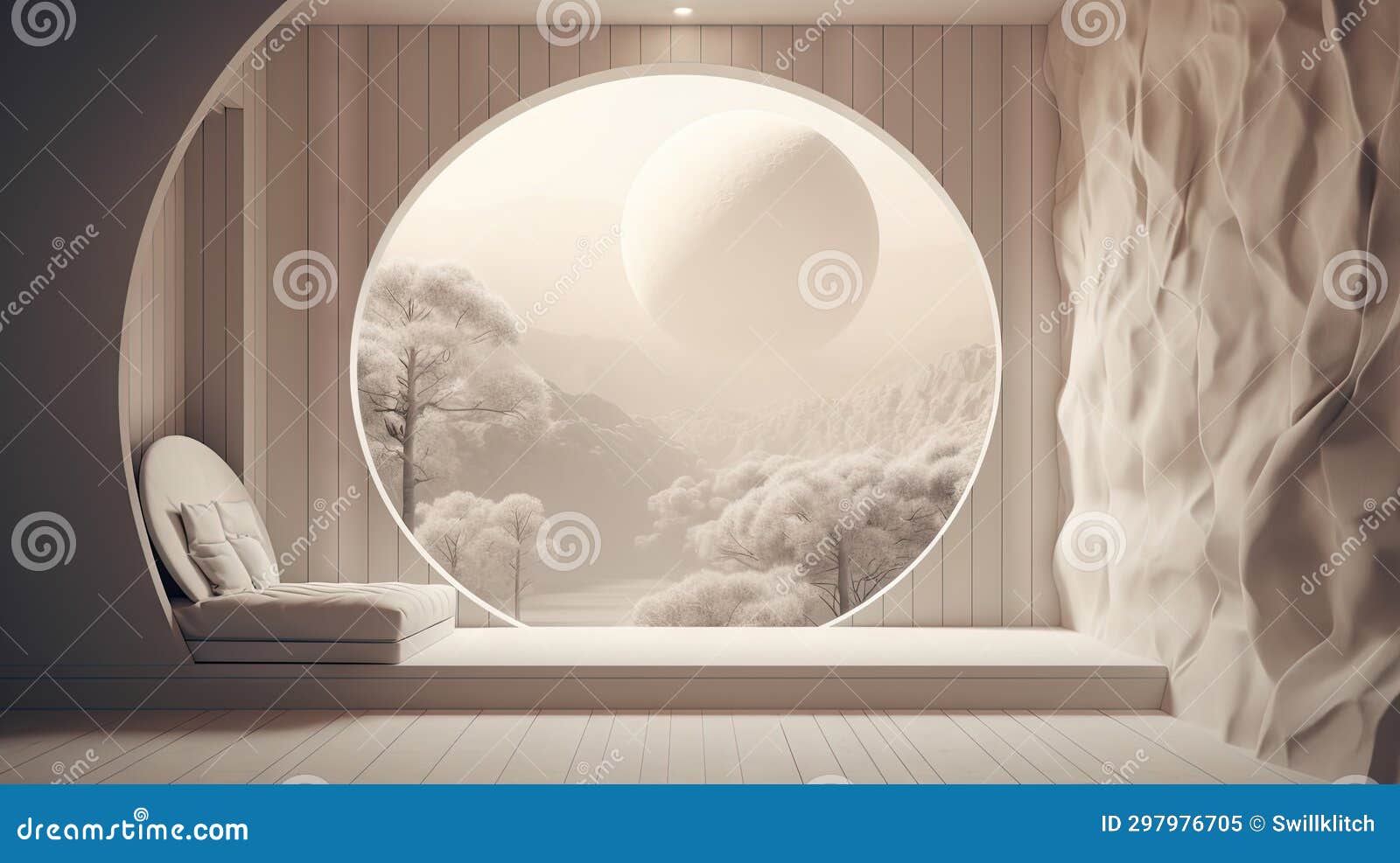 Interior with Circular Architecture Form in 3D Style. Abstract Room ...