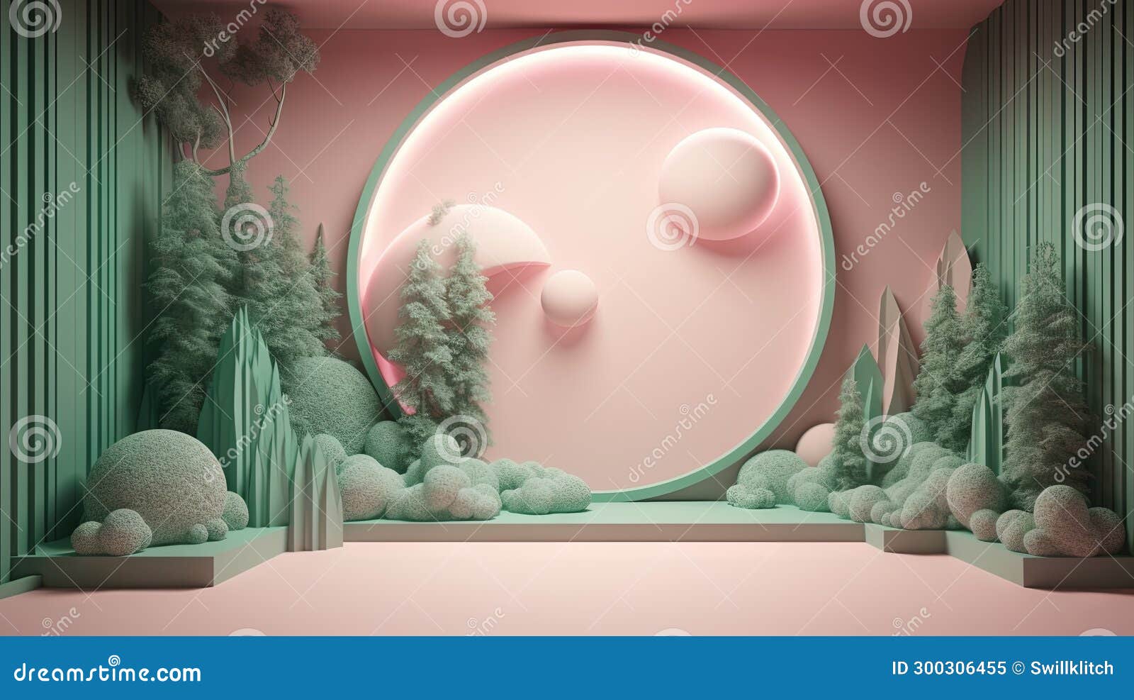 Interior with Circular Architecture Form in 3D Style. Abstract Room ...