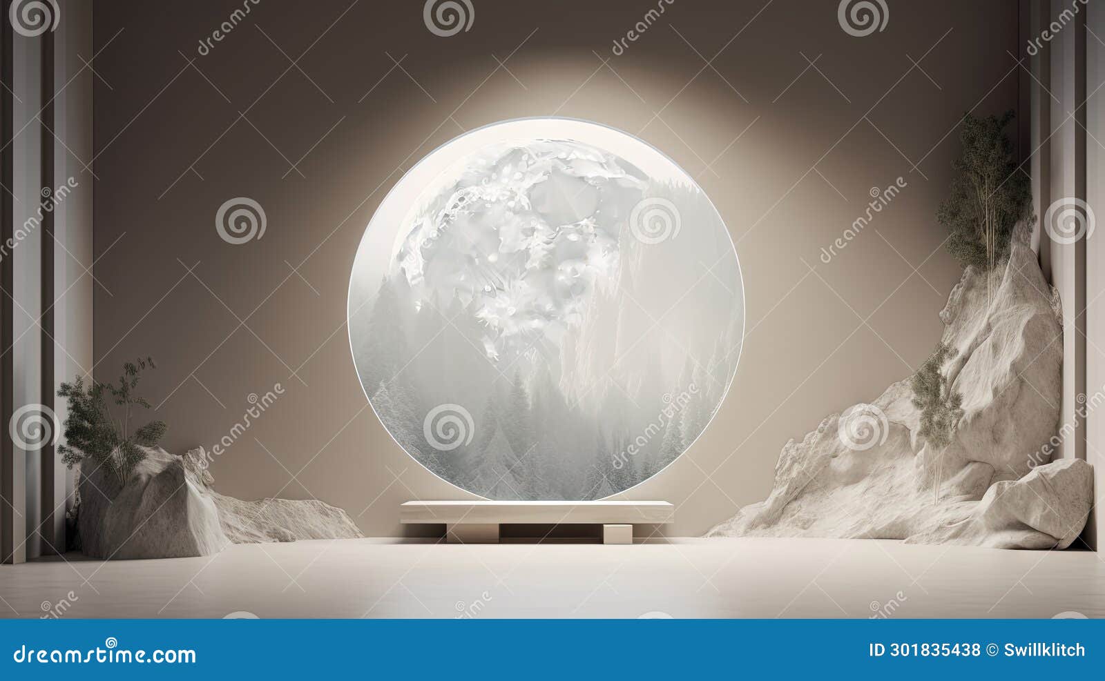 Interior with Circular Architecture Form in 3D Style. Abstract Room ...