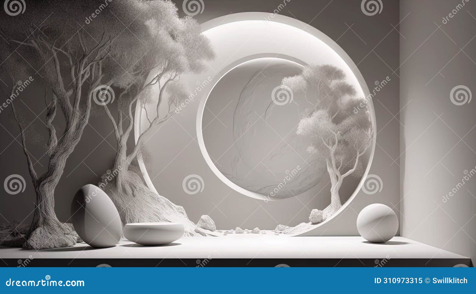 Interior with Circular Architecture Form in 3D Style. Abstract Room ...