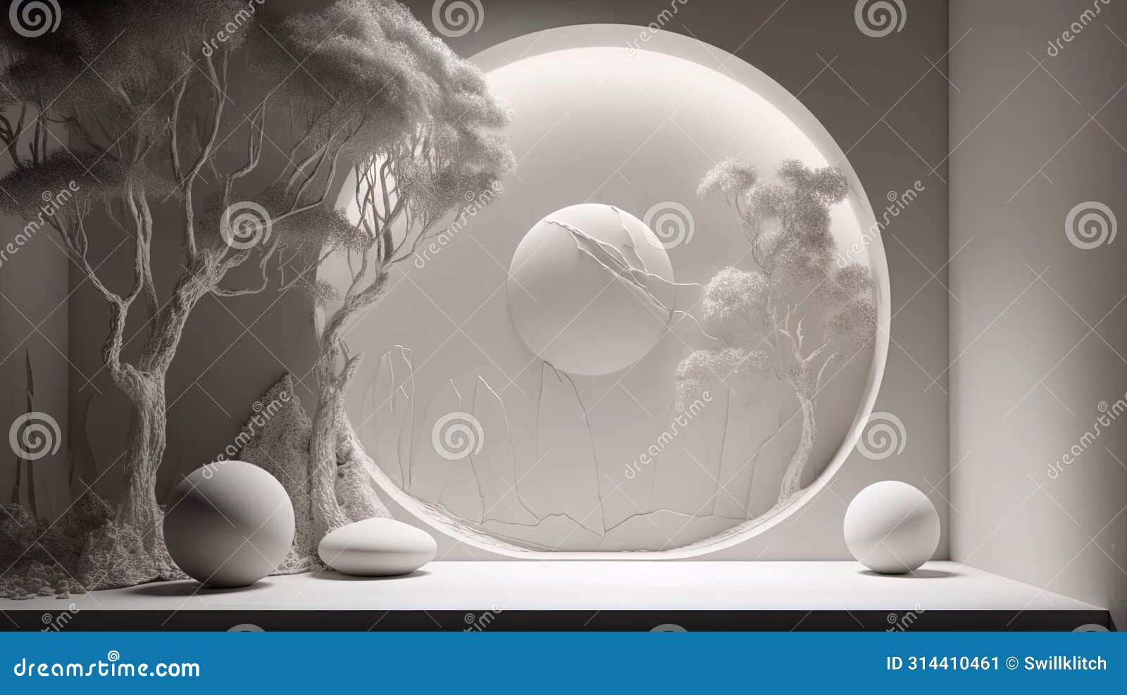 Interior with Circular Architecture Form in 3D Style. Abstract Room ...