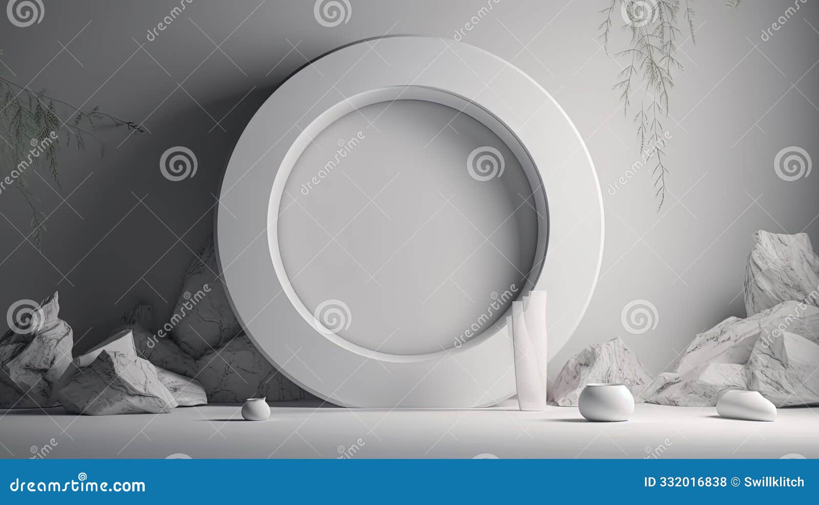 Interior with Circular Architecture Form in 3D Style. Abstract Room ...