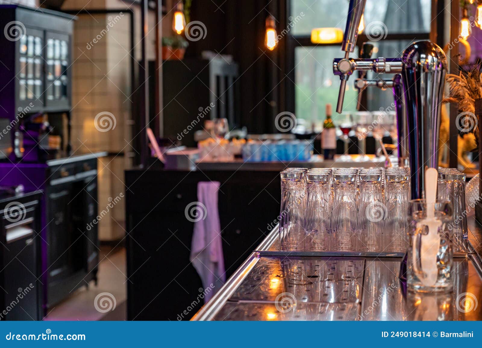 Interior of Classic Bar with Beer Taps and Empty Glasses in Cafe Stock ...