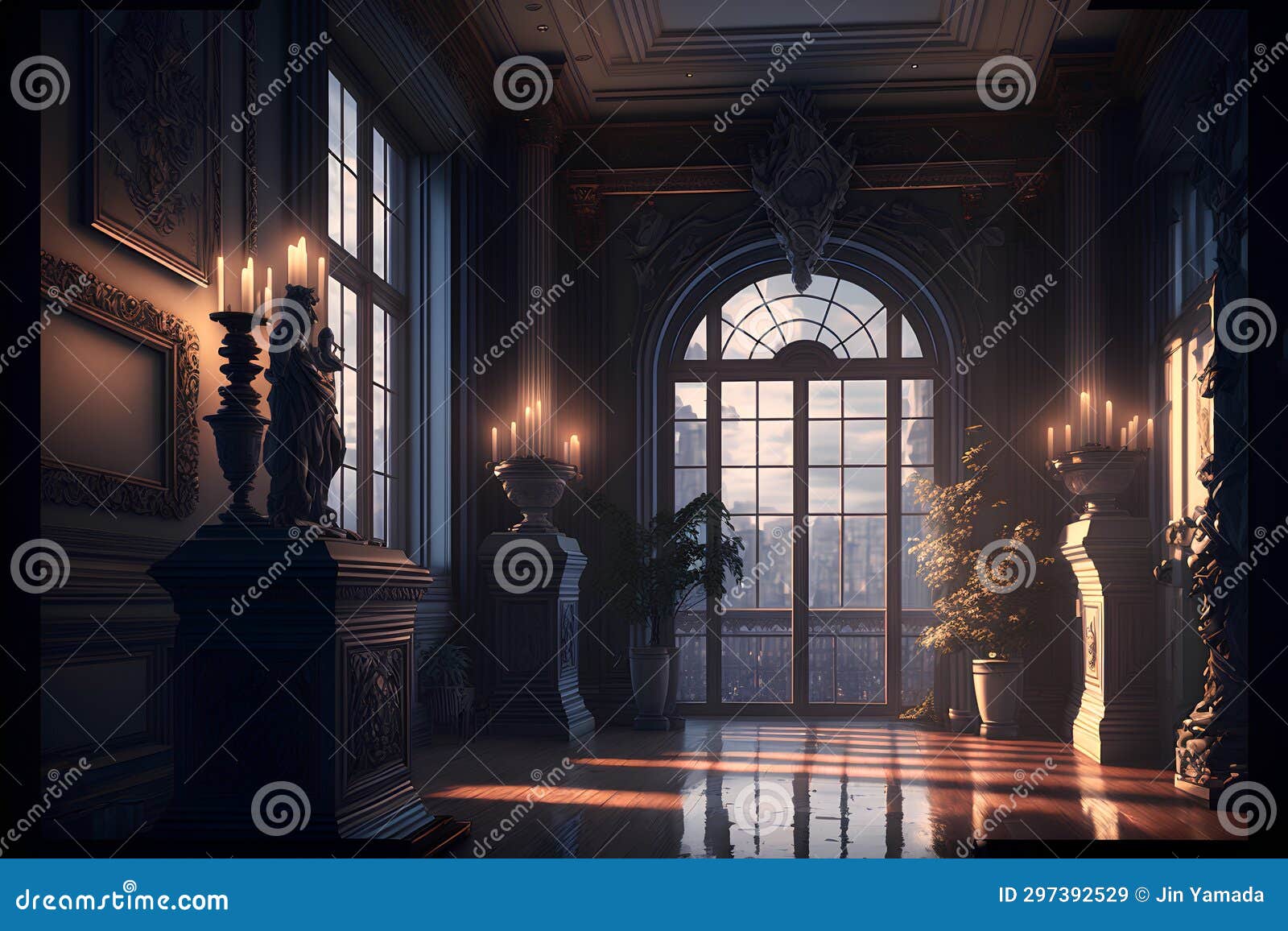 Interior of a Classic Mansion with a Large Window. 3d Rendering Stock ...