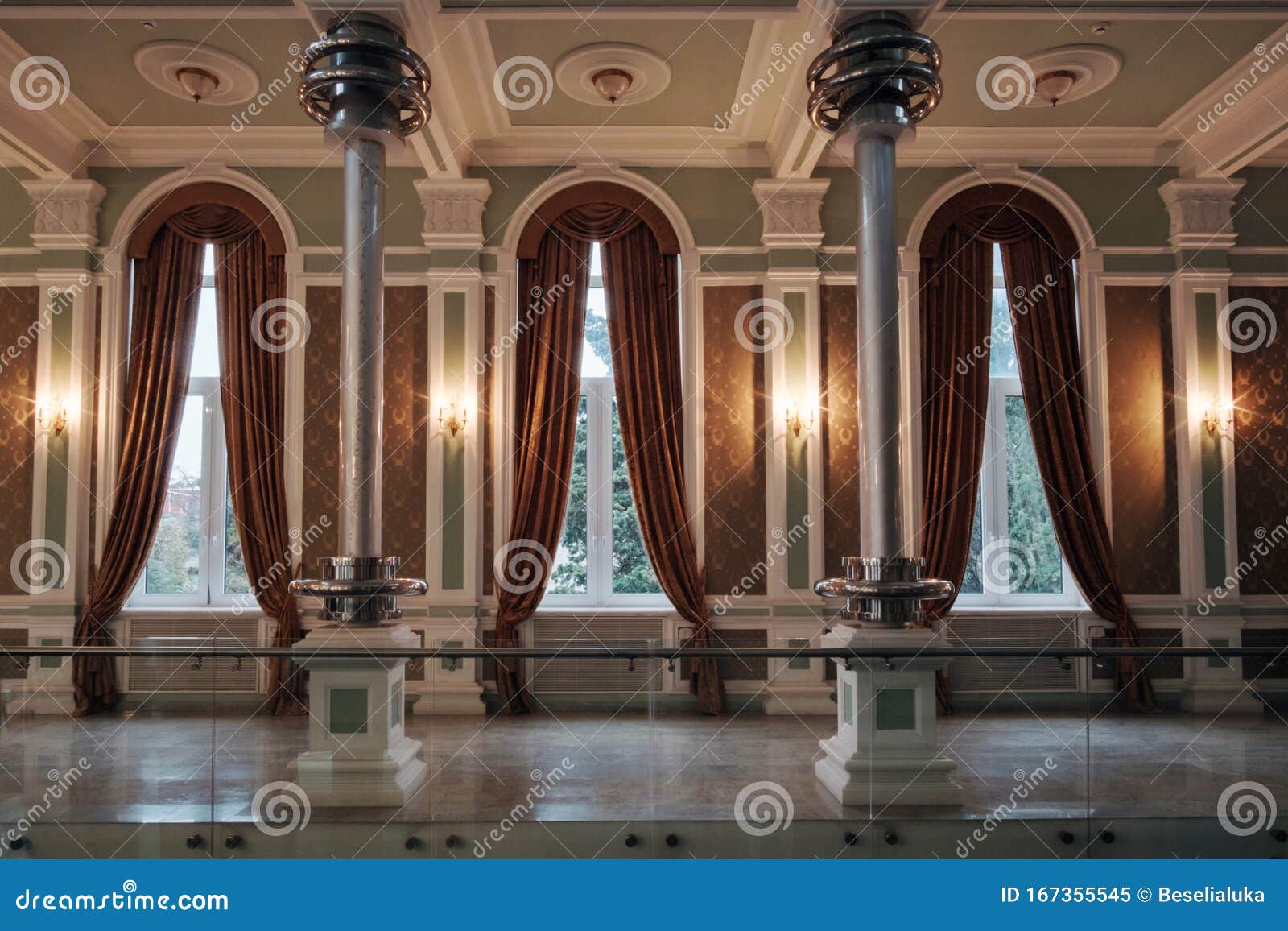 Interior of a Classical Room with Windows and Vintage Curtains Stock ...