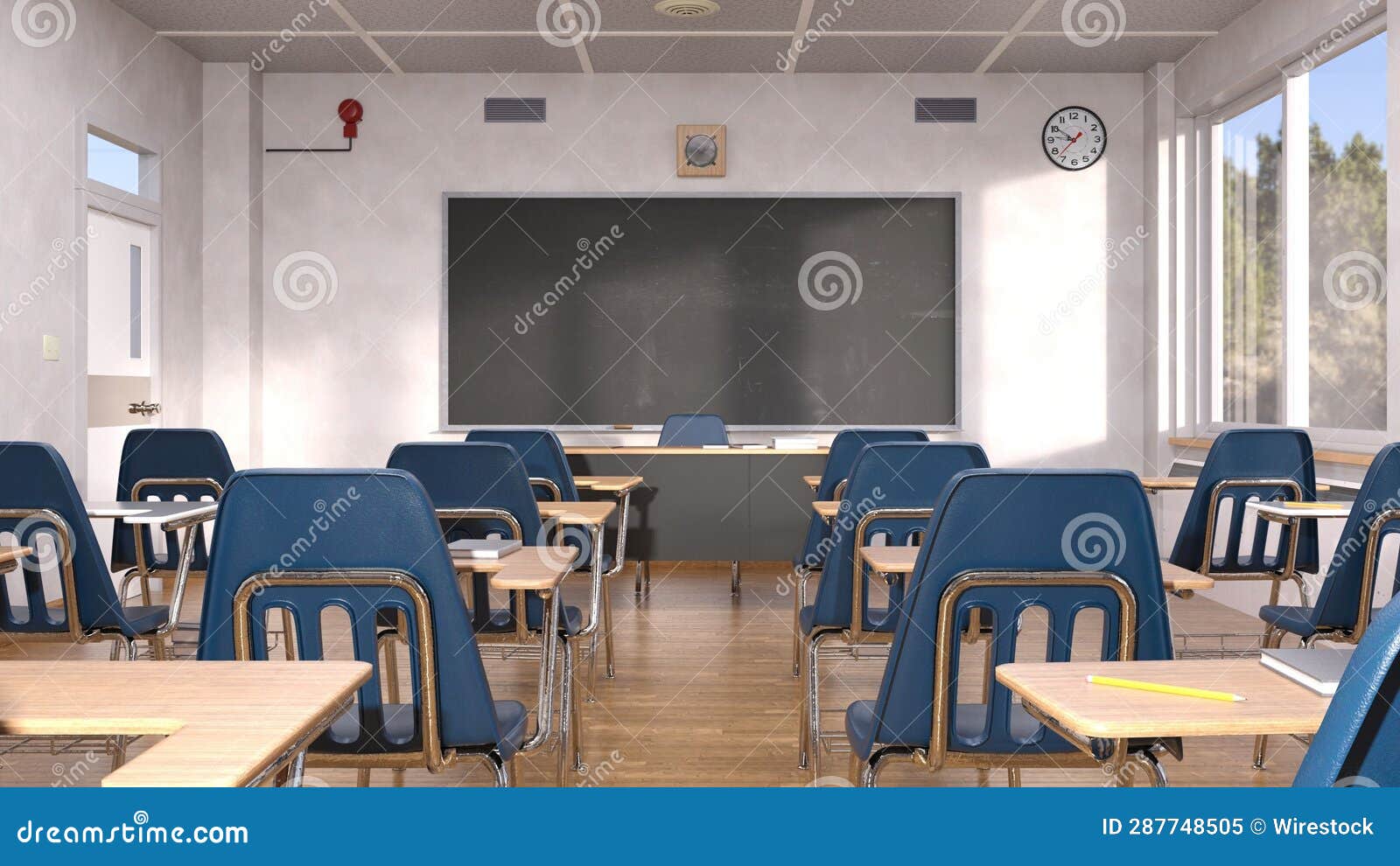 Interior of a classroom stock image. Image of chairs - 287748505