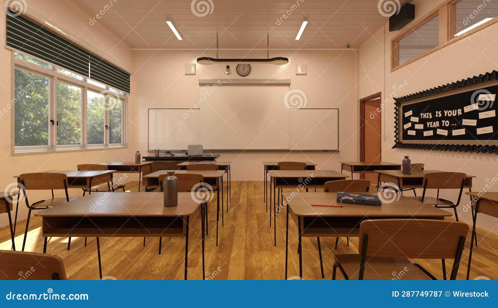 Interior of a classroom stock image. Image of information - 287749787
