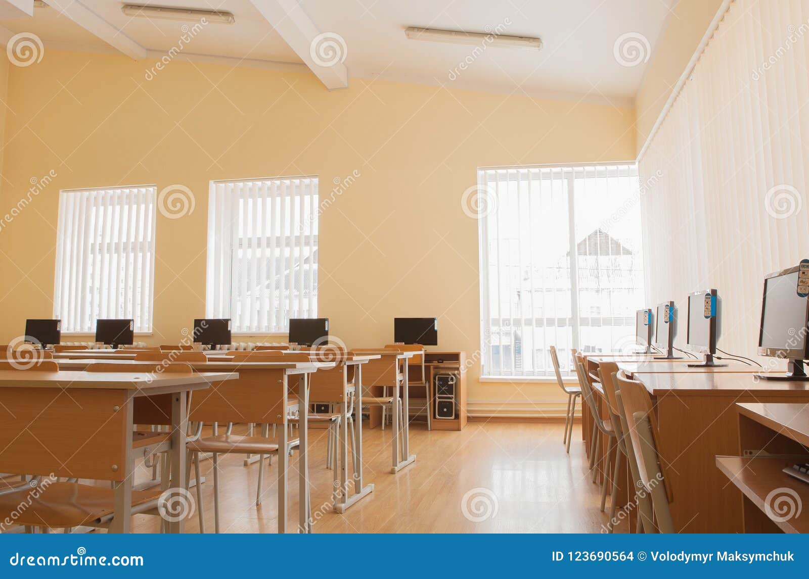 Interior of Classroom with Computers, Computer Study Lab Stock Photo ...