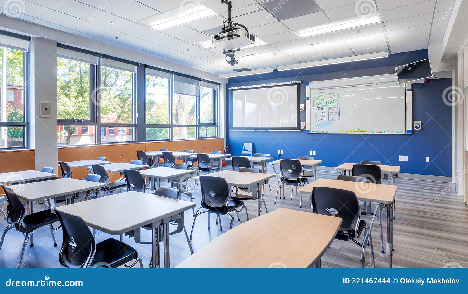 Interior of Classroom with Desks Stock Illustration - Illustration of ...